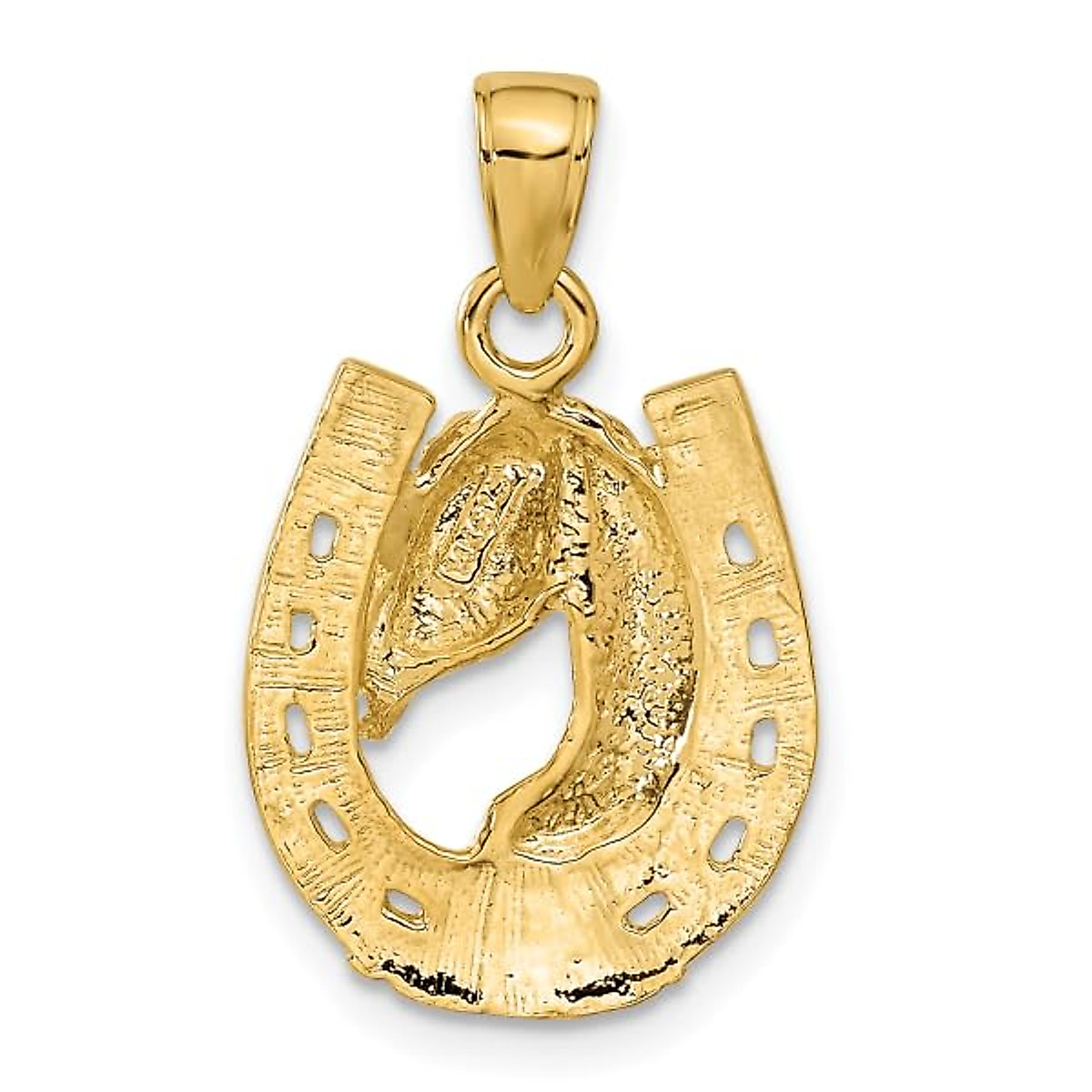 IceCarats 14K Yellow Gold Horse Head Lucky Horseshoe Necklace Animal Lover Pendant Equestrian Charm 26mm x 10mm Only