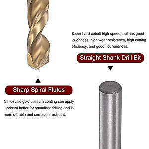 HARFINGTON Twist Drill Bit 6.7mm Titanium Coated (HSS-E) M42 High Speed Steel 8% Cobalt Straight Shank for Stainless Steel Aluminum Alloy Metal