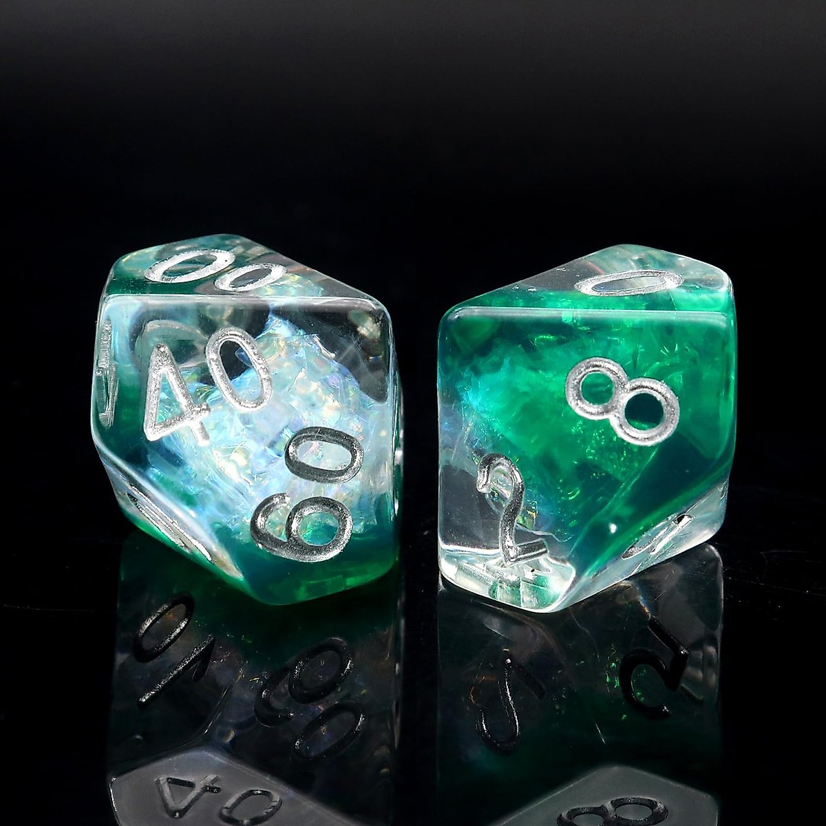 Haxtec Resin DND Dice Set 7PCS Green Clear Mylar Galaxy Polyhedral D&D Dice for Roleplaying Dice Games as Dungeons and Dragons