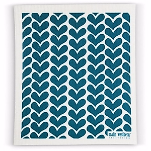 Trendy Tripper Swedish Dishcloths/Sponge Cloths: Packs of 3 Different Turquoise OR Petrol Designs (3 Petrol: Fiddeli + Hearts + Star)