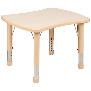Flash Furniture Emmy 21.875"W x 26.625"L Rectangular Natural Plastic Height Adjustable Activity Table Set with 2 Chairs