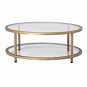 Studio Designs Home Camber 2-Tier Modern 38" Round Coffee Table in Gold/Clear Glass