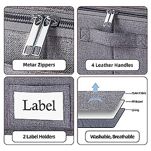 Yawinhe 2 Pack Under Bed Storage Containers with 4Handles,Sturdy Zipper und Label Holders, 23.62x11.8x6in,Foldable Blanket Storage Bags, for Comforter, Blanket, Clothing, Grey SNH002GS-2