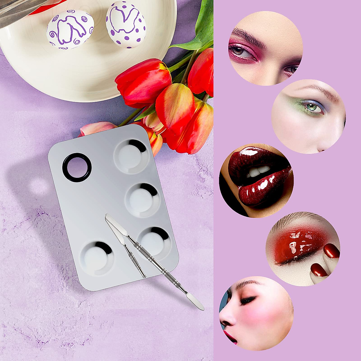 Penugo Upgrade Mixing Makeup Palette, Stainless Steel Cosmetic Palette with Spatula Tool, Nail-art Cosmetic Palette for Mixing Cosmetic and Pigment