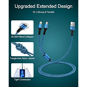 Apple Lightning & USB-c 2-in-1 Charging Cable (4 Feet), USB to Lightning & USB to Usbc Long Fast Charger Cord for iPhone 15 Plus 14 13 12 11 Pro/max I iPad Pro/air/Mini, Samsung Galaxy, Google Pixel