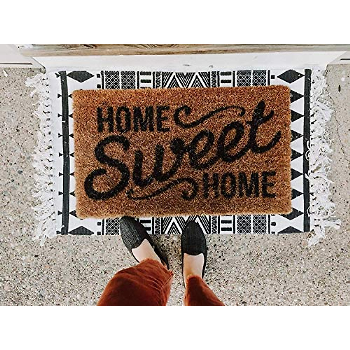 USTIDE Cotton Rug Black&Cream Boho Rag Rug Washable Farmhouse Bath Tassel Rug Doormat Hand Woven Fringe Rug Chindi Rug 2’×3’