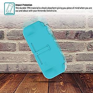 Orzly Grip Case for Nintendo Switch Lite – Case with Comfort Padded Hand Grips, Kickstand, & Pack of Thumb Grips - Turquoise Blue