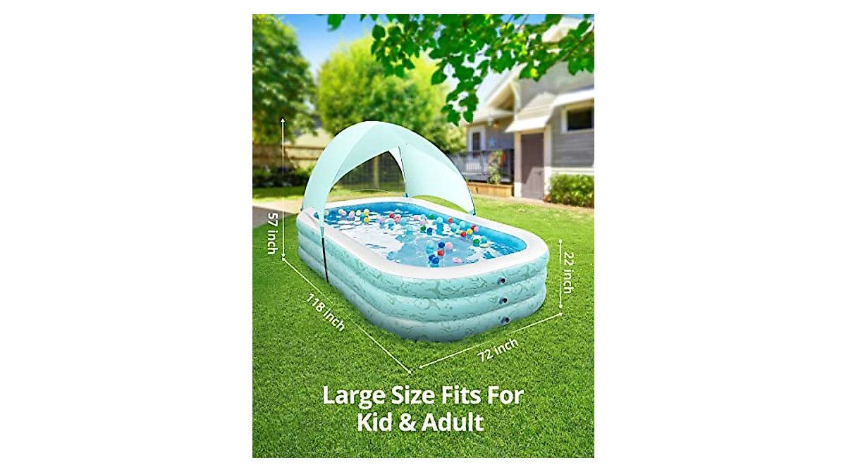 Inflatable Swimming Pool, 118" x72" x22" Family Blow up Swim Pools with ...