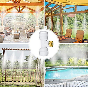 16 Pieces Brass Misting Nozzles Kit Atomizing Nozzle Kit 0.4 mm Orifice 2 Points 1/4 Inch Lock Misting Nozzles with 4 Pieces Plug for Patio Misting System Outdoor Cooling System Garden Water