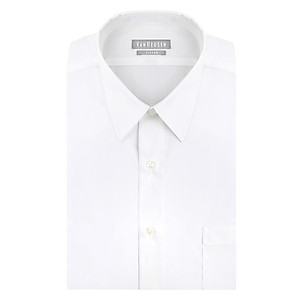 Van Heusen Men's Dress Shirt Fitted Poplin Solid, White, 16.5" Neck 34"-35" Sleeve