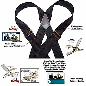 Holdup 2" wide Non-Elastic Industrial Series Black Suspenders for Men with the USA Patented No-Slip Clips