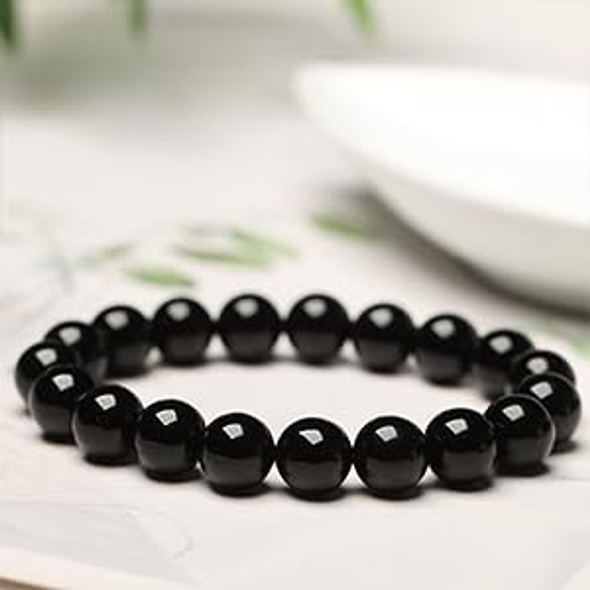 Black Tourmaline Bracelets For Men Protection Bracelets For Women Chakra Feng Shui Stretchy Obsidian Agates 8mm Beaded Bracelets Lucky Handmade Bracelets(A Grade Tourmaline)