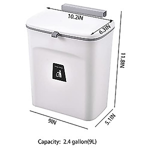 Cedilis 2.4 Gallon Kitchen Compost Bin for Counter Top, Under Sink Garbage Can, Hanging Trash Can with Lid for Kitchen Cabinet Door, Indoor Compost Bucket, Food Waste Bin, Mountable, White