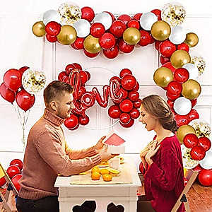 Red and Gold Balloon Garland Kit, 100 Pack Red and Gold Balloons White Gold Confetti Latex Balloons for Birthday Baby Showers Weddings Bridal Shower Anniversary Party Decoration