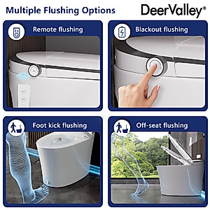 DeerValley Smart Toilet, One Piece Bidet Toilet for Bathrooms,Modern Elongated Toilet with Warm Water Sprayer & Dryer, Foot Sensor Operation, Heated Bidet Seat with Remote Control