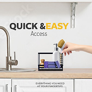 Aristeia Home Kitchen Sink Caddy Organizer - Stainless Steel Kitchen Sink Organizer with Drip Tray, Versatile Sponge Caddy for Kitchen Sink with Scrub Brush Included - Black