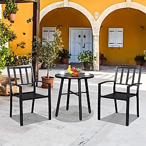 YANVCXRF 2 Vertical gridded Wrought Iron Dining Chairs with Backs, Heavy Duty Stackable Patio Dining Chairs, Outdoor Garden Backyard Poolside Chairs