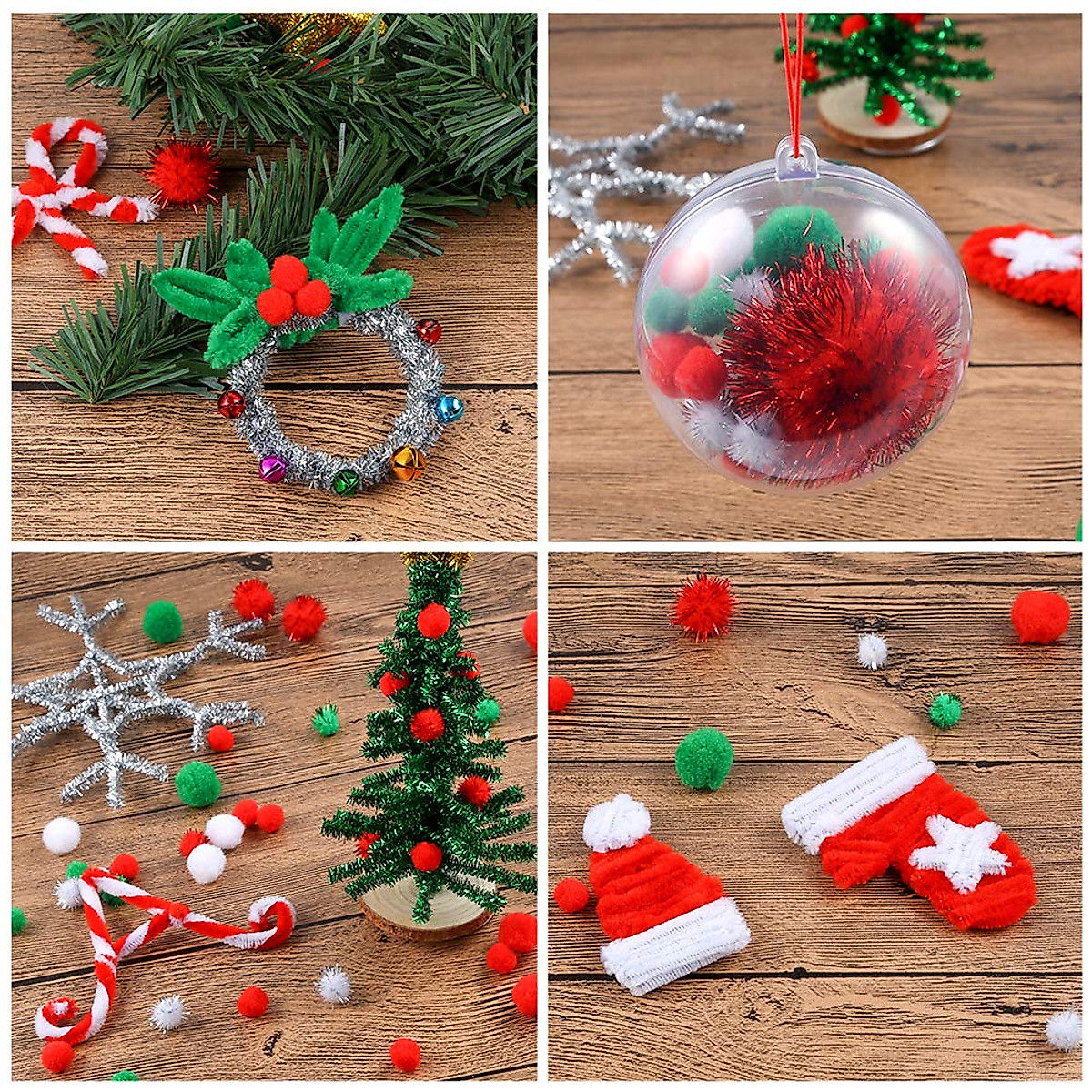 Caydo Christmas Pipe Cleaners Set, Including 120PCS Christmas Pipe Cleaners, 6 Sizes Pom Poms and 4 Sizes Wiggle Eyes for Kids DIY Arts & Crafts Projects and Christmas Decorations