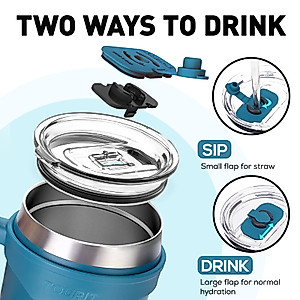 TOURIT 40 oz Tumbler with Handle and Straw, 3 in 1 Sip-All-Way Lid Insulated Tumblers, Reusable Stainless Steel Water Bottle for Keep Cold 34Hs or Hot 10Hs, Gifts for Women Men, Dark Green