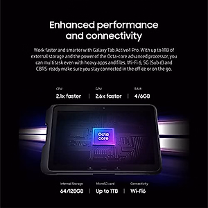 SAMSUNG Galaxy TabActive4 Pro 10.1” 128GB Wi-Fi Android Work Tablet, LTE Unlocked, 6GB RAM, Rugged Design, Sensitive Touchscreen, Long-Battery Life-for Workers, SM-T630NZKEN20, Black