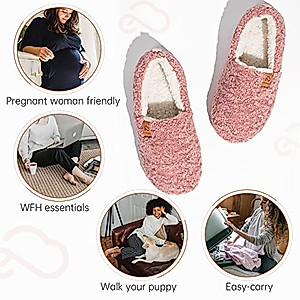 EverFoams Women's Soft Curly Comfy Full Slippers Memory Foam Lightweight House Shoes Cozy Warm Loafer with Polar Fleece Lining (Pink, Size 9-10 M US)