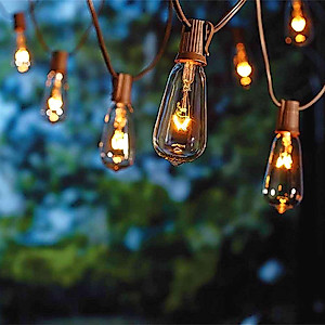 20Ft Edison Outdoor String Lights with 22 Clear Edison Bulbs, ST40 Vintage Edison Bulbs String Lights, 7W Christmas Hanging Backyard Porch Balcony Party Decoration Lights, E17/C9 Socket Base, Brown
