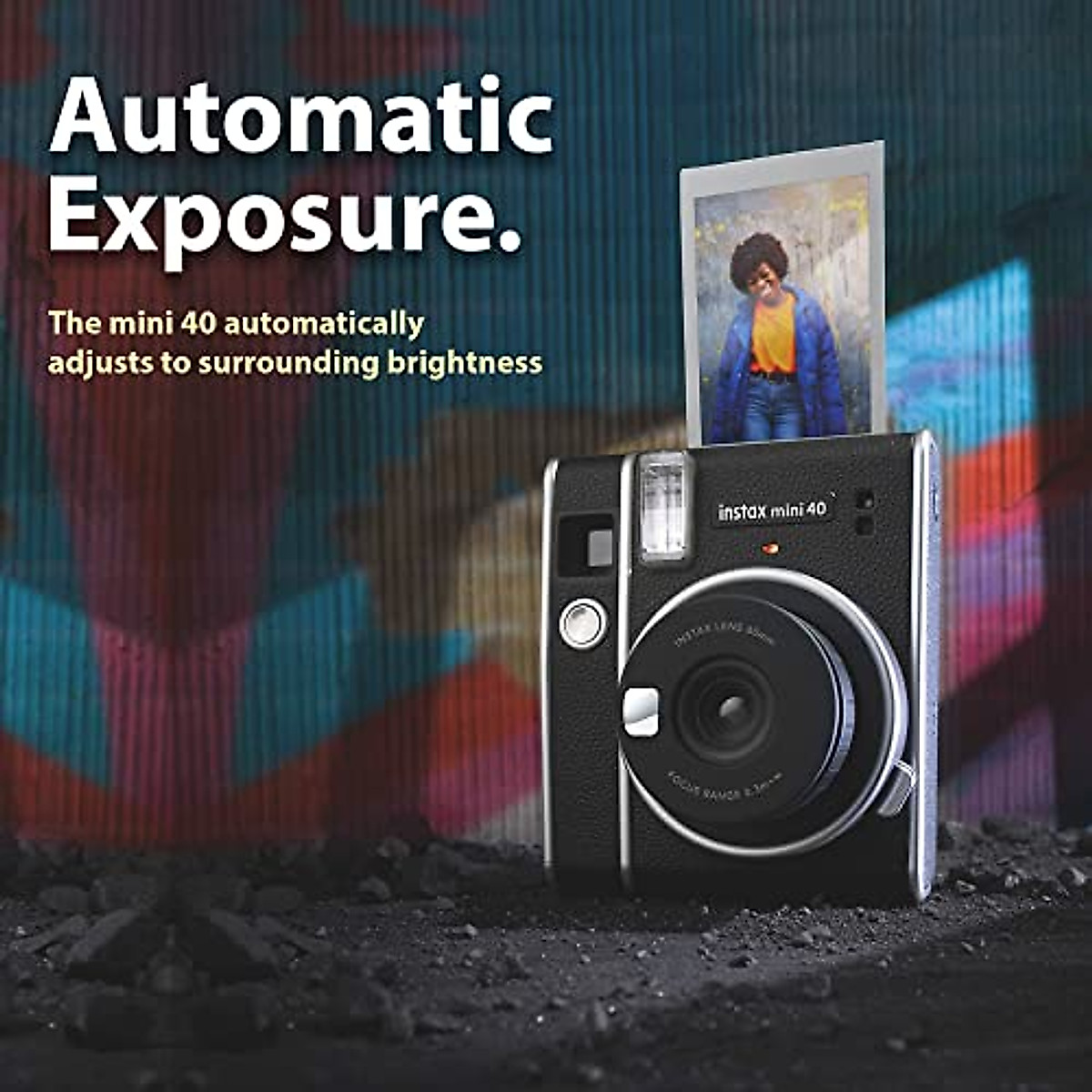 Fujifilm Instax Mini 40 Instant Camera Black+ Fujifilm Instax Mini Twin Pack Instant Film 2 Packs (Total 40 Sheets)- Instant Camera Great Value Bundle!