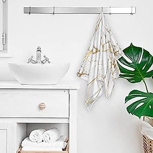 Marble Texture Hand Towels Set of 2, White Gold Marble Face Towel Highly Absorbent Ultra Soft Fingertip Bath Towel for Bathroom Home Sports Gym Decor