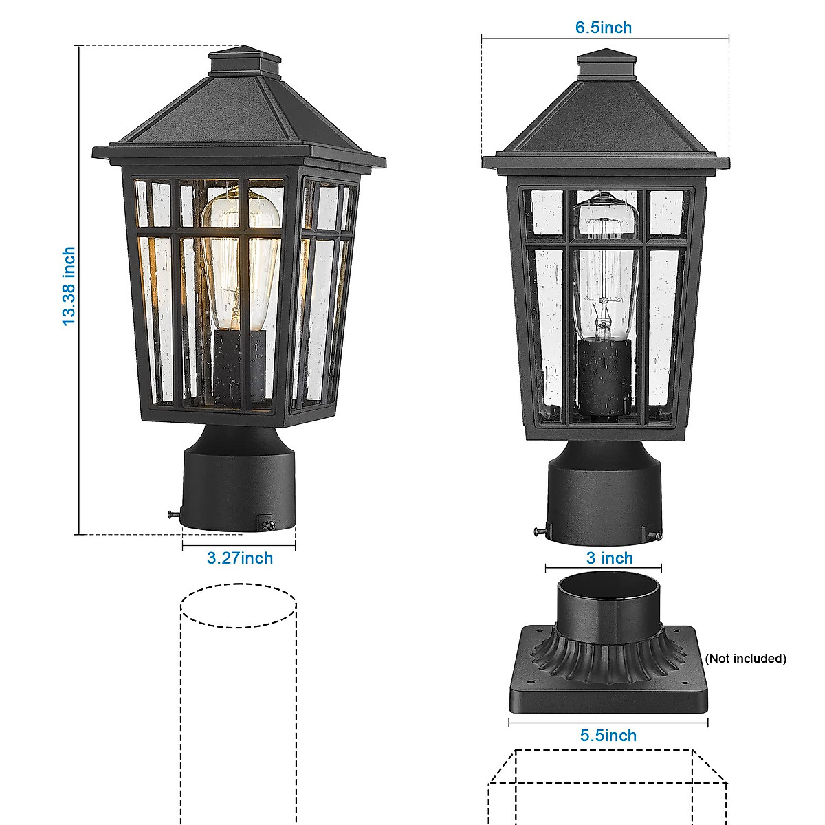 Darkaway Outdoor Post Lights Lamp Post Light Fixture, Waterproof Aluminum Housing with Glass, Fence Post Deck Lighting for Garden, Patio, Pathway (1 Pack, Black)