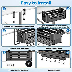 AUXCO Griddle Caddy for Blackstone Griddle，Griddle Accessories Space Saving for 28"/36"Blackstone,BBQ Accessories Storage Box with Magnetic Tool Holder ,Paper Towel Holder, knife Holder ,6 Hooks