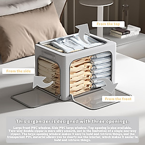 3Pack Clothes Storage Bins - Oxford Frame Storage Box Foldable Stackable Storage Organizer with 3 Openings Design, Metal Frame, Clear Window, Carry Handles (36L-15.7 * 11.8 * 11.8in, Grey)