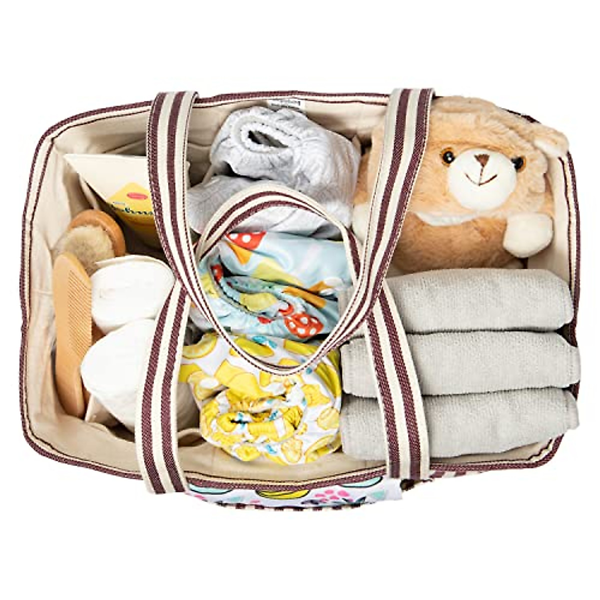 Simple Being Baby Diaper Caddy, Large Organizer Canvas Tote Bag for Boys and Girls, Newborn Caddie Car Travel (Red)