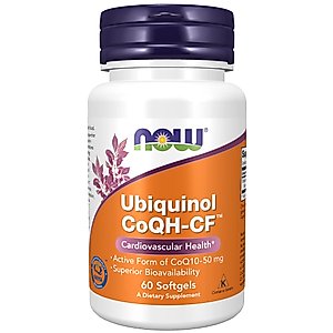 NOW Foods Supplements, Ubiquinol CoQH-CF™ (the Active Form of CoQ10 - 50 mg with Superior Bioavailability), 60 Softgels
