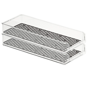 Spectrum Diversified Hexa in-Fridge Small Refrigerator Bin for Storage and Organization of Fruit Vegetables Produce and More, 15 x 6.25 x 2.25, Clear/Dark Gray