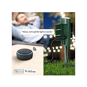 Feit Electric PLUG/WIFI/STK/WP Work with Alexa and Google Home, Feit App, No hub required, Remote Control From Anywhere 15 Amp Smart Outlets, Outdoor Yard, Green