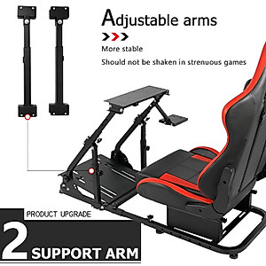Minneer Immersion Racing Simulator Cockpit/with Red&Black Seat/Fit for Thrustmaster,FANTEC,logitech G25,G29,G92,G923 /Height Adjustable Gaming Steering Wheel Stand/Wheel&Pedals Not Included