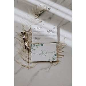 Your Main Event Prints 50 Eucalyptus RSVP Postcards for Wedding - Greenery Response Cards - Perfect for Bridal Shower, Rehearsal Dinner, Engagement Party, Baby Shower