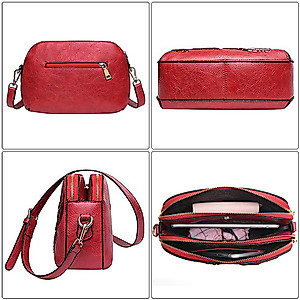QZUnique Women's Chinese Style PU Leather Handbag Graceful Embossed Floral Shoulder Bag Zipper Crossbody Bag Red