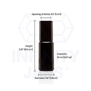 Infinity Jars 20 ml (.67 fl oz) Black Ultraviolet Glass Bottle w/Glass Ball Roll on Tip