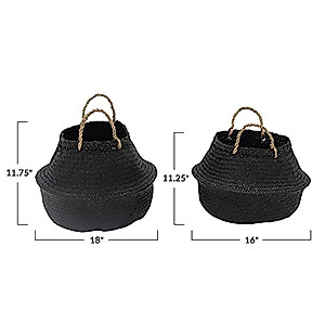 Creative Co-Op Seagrass Belly Handles, Set of 2 Basket, Black, 2