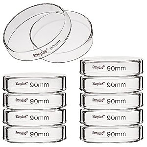 stonylab 10pk Glass Petri Dishes, 90x20 mm Autoclavable Borosilicate Glass Cell Culture Dishes Petri Dishes with Clear Lid for Laboratory