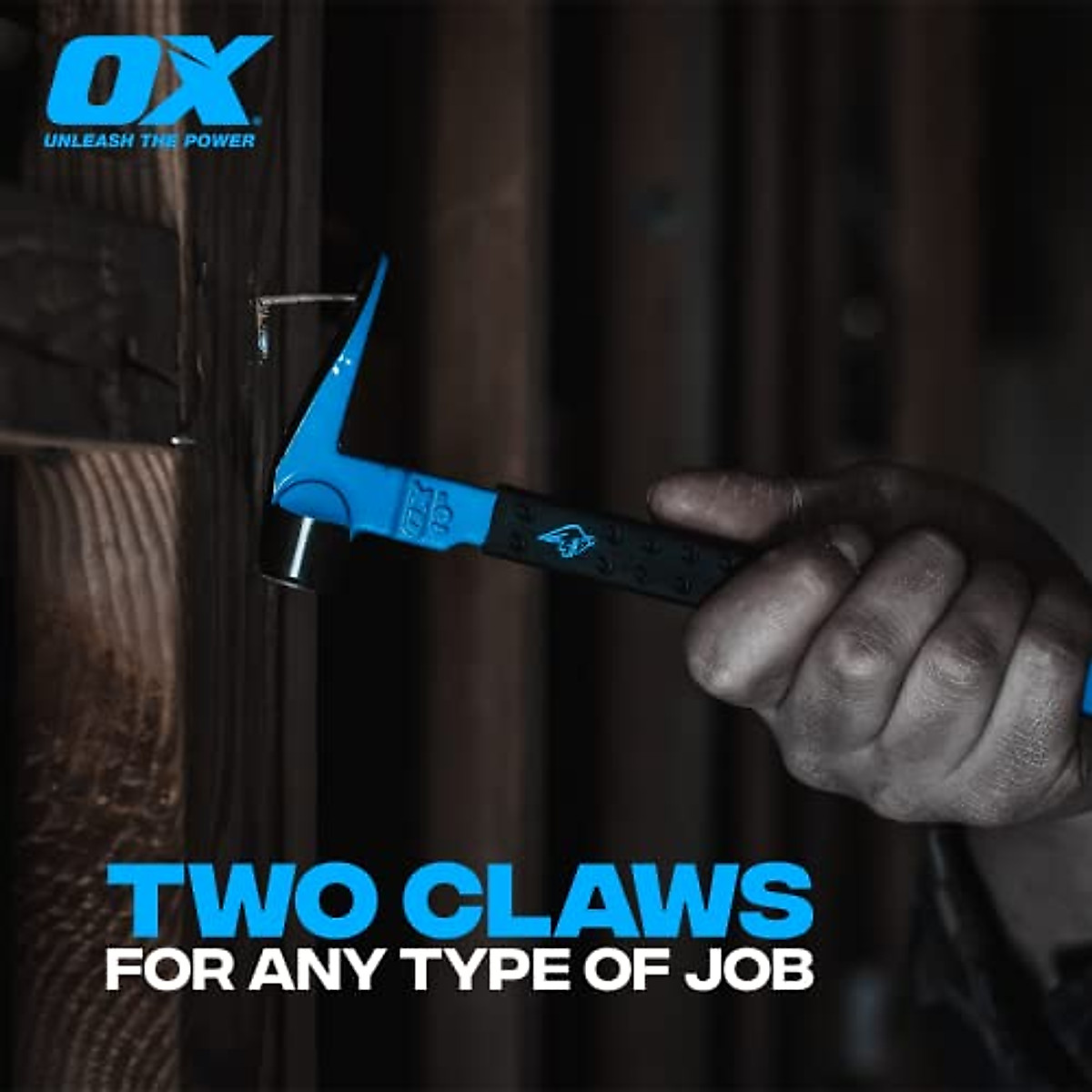 OX Tools Unique Hammer Head 12" Pry Bar - Multi-Functional Tool with Cats Paw, Crowbar | Rubber Grip, Polished Beveled Claws - Forged Steel Design for Strength and Durability