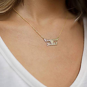 YokeDuck Name Necklace Personalized with Heart, Customized Two Names Necklace Dainty Jewelry Gift for Mom