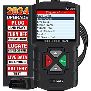 EDIAG YA-201 Obd2 Scanner, Full OBD2 Modes Check Engine Code Reader After 1996 All OBDII/EOBD/KOBD/CAN Cars, O2 Sensor EVAP Systems, Battery Test,Live Data Stream,Plug & Play