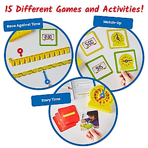 hand2mind Telling Time Basics Center Kit, NumberLine Learn to Tell Time Activity Set, Telling Time Teaching Clock Activities, Analog Classroom Clock for Kids, Math Manipulatives for Elementary School