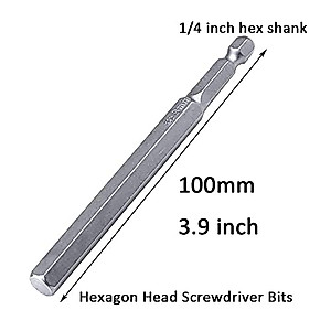 Eyech 6Pcs Allen Wrench Drill Bit Set Magnetic Inner Hexagon Head Screwdriver Bits Set with 1/4 Inch Hex Shank H2.5-H8-3.9 Inch Length