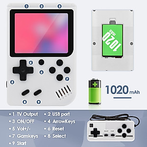 BLANDSTRS Handheld Game Console, Retro Game Player with 500 Classic FC Games 3.0 inch Screen, Rechargeable Battery Portable Games Controller