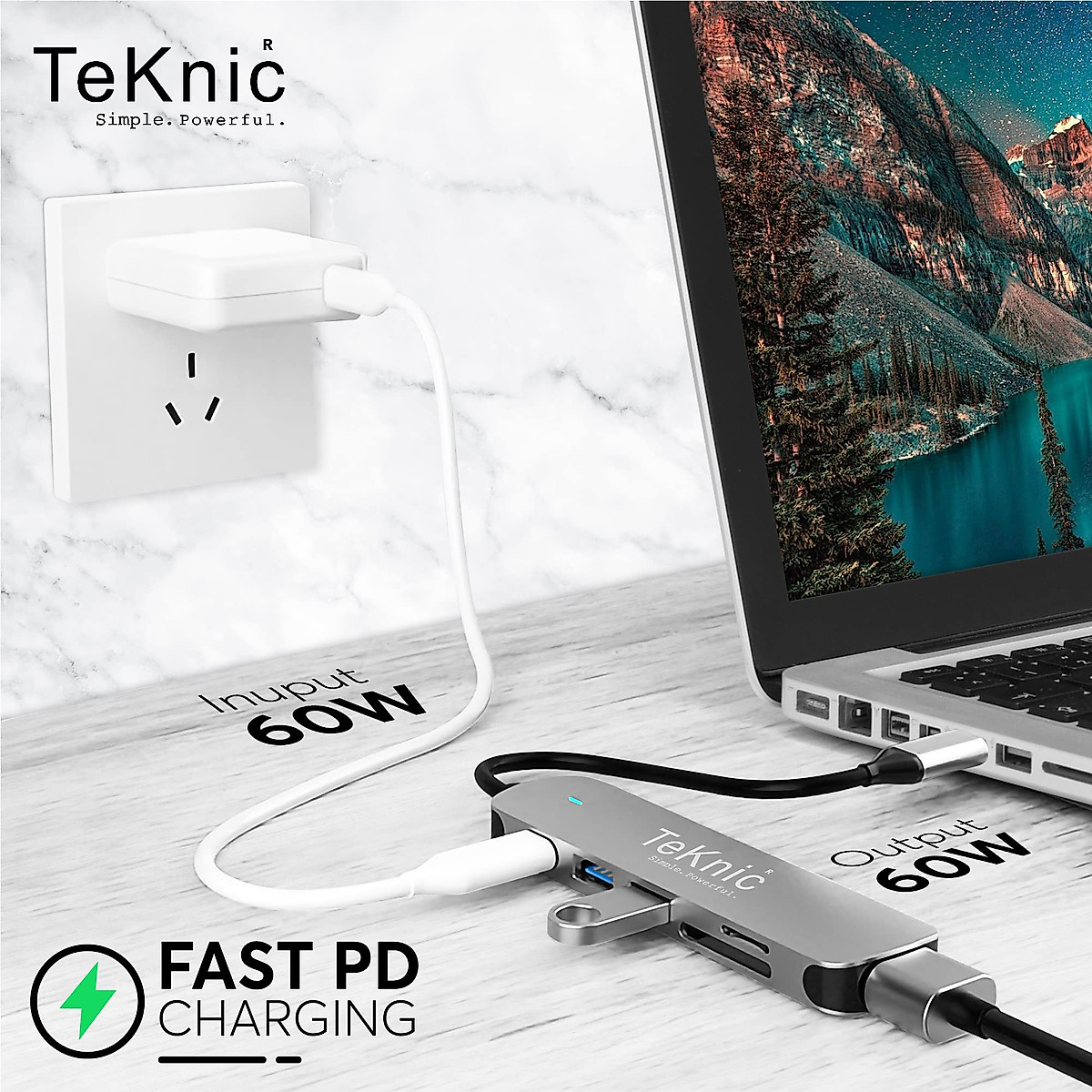 USB C HUB Adapter 6 in 1 with USB 3.0 Connections 4K-HDMI 60wPD SD/TF Card Reader Laptop Docking Station MacBook