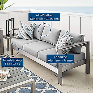 Modway Shore EEI-4228-SLV-GRYShore Sunbrella Patio Sofa in Silver Gray, 27.5 x 76.5 x 24.5