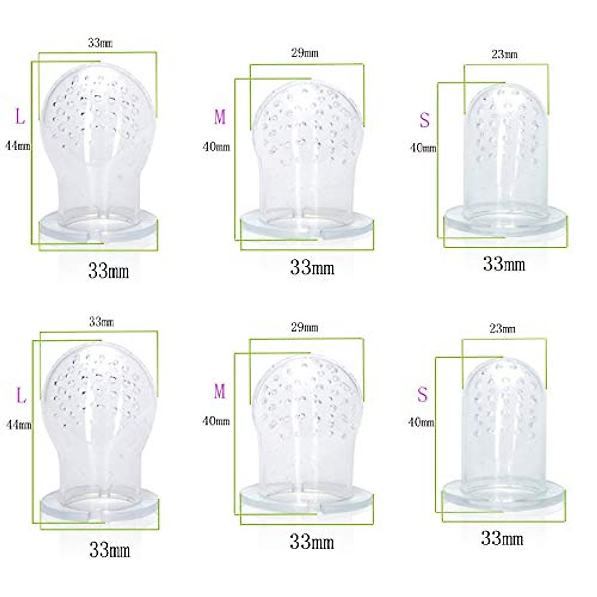 Baby Food Feeder, Fresh Food - 2 Pack Fruit Feeder Pacifier, 6 Different Sized Silicone Pacifiers | Baby Food Dispensing Spoon | Baby Feeding Set | Fresh Frozen Fruit (Green)